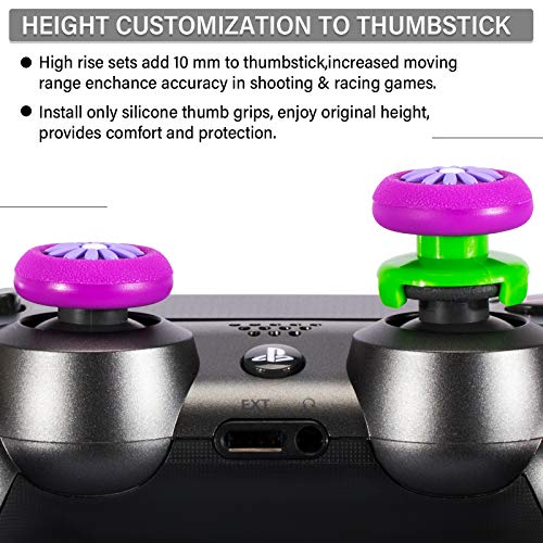 Playrealm FPS Thumbstick Extender & 3D Texture Rubber Silicone Grip Cover 2 Sets for PS5 Dualsenese & PS4 Controller(Daisy Purple)