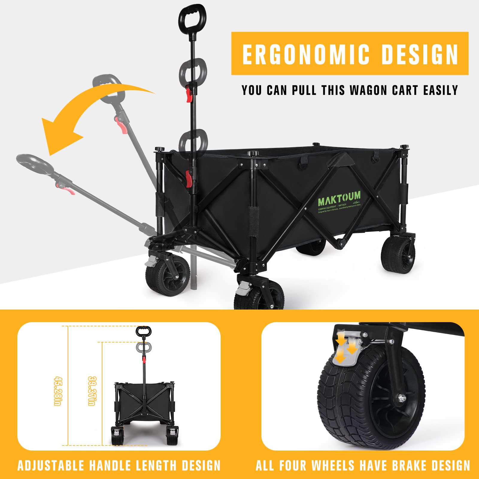 Pioneeryao Collapsible Wagon Cart Heavy Duty Outdoor Folding Utility Wagon Beach Wagon with Big Wheels for Camping Beach Garden