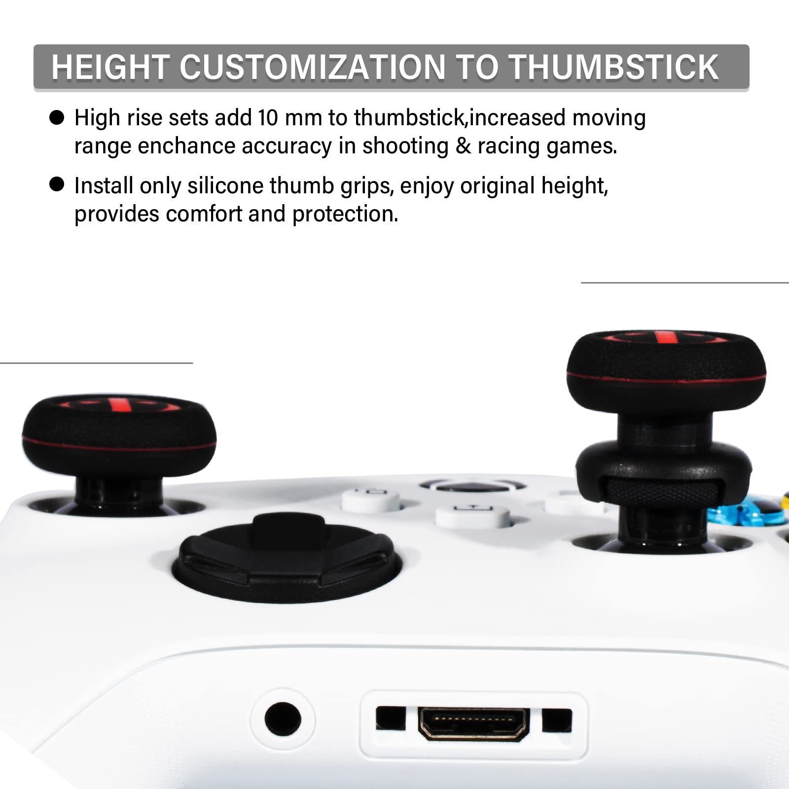 Playrealm FPS Thumbstick Extender & Printing Rubber Silicone Grip Cover 2 Sets for Xbox Series X/S & Xbox One Controller(Immortal)