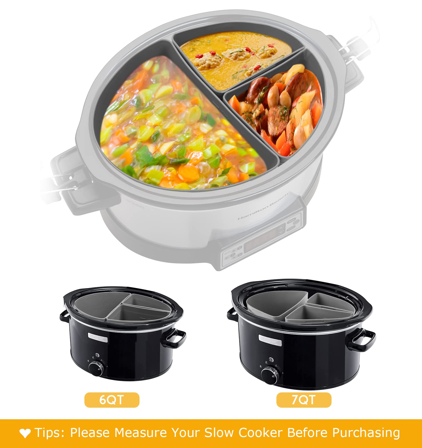 Slow Cooker Divider Liners fit Crock-Pot 6-7 Quart Oval Slow Cooker,3 in 1 Reusable & Leakproof Dishwasher Safe Cooking Liner for 6-7QT Crock Pot