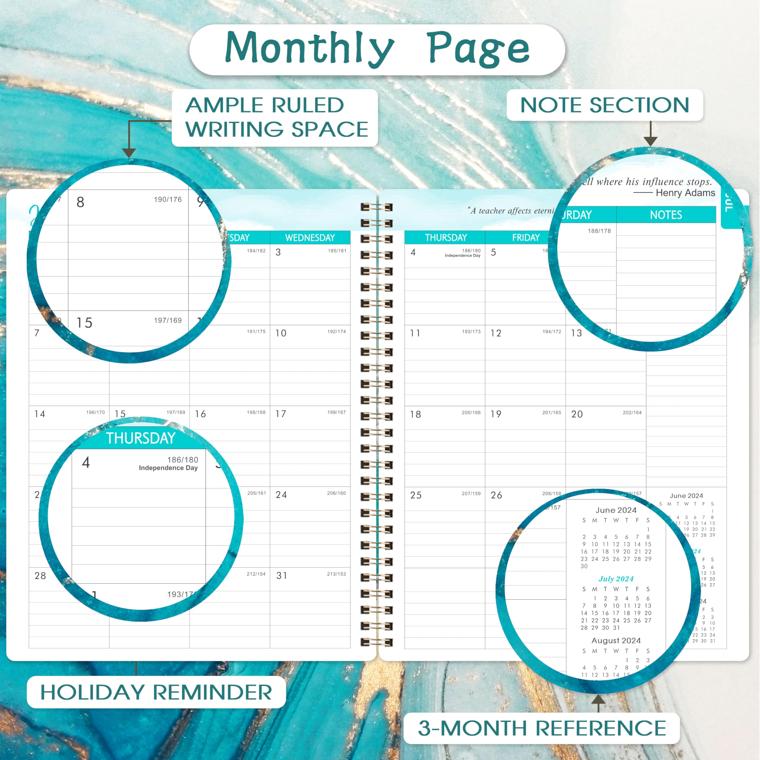 Teacher Planner 2024-2025 - July 2024-June 2025, Teacher Lesson Planner 2024-2025, 8'' × 10'', Lesson Planner Book for Teachers, Weekly Monthly Planner with Printed Monthly Tabs, Inspirational Quotes