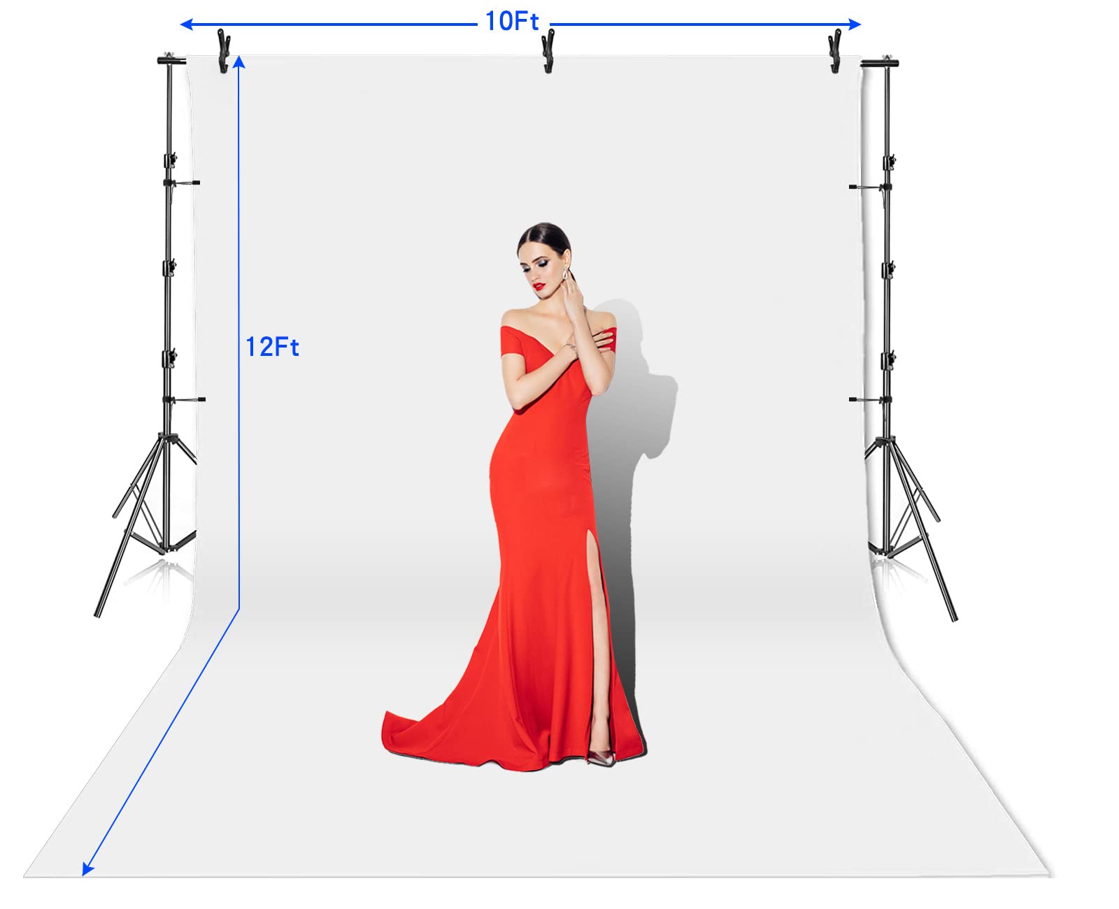 SLOW DOLPHIN Photo Video Studio 10 x12ft 100% Cotton White Muslin Backdrop with 10 x 10ft Stand Photography Background Support System Kit Clamp, Clips,Carry Bag