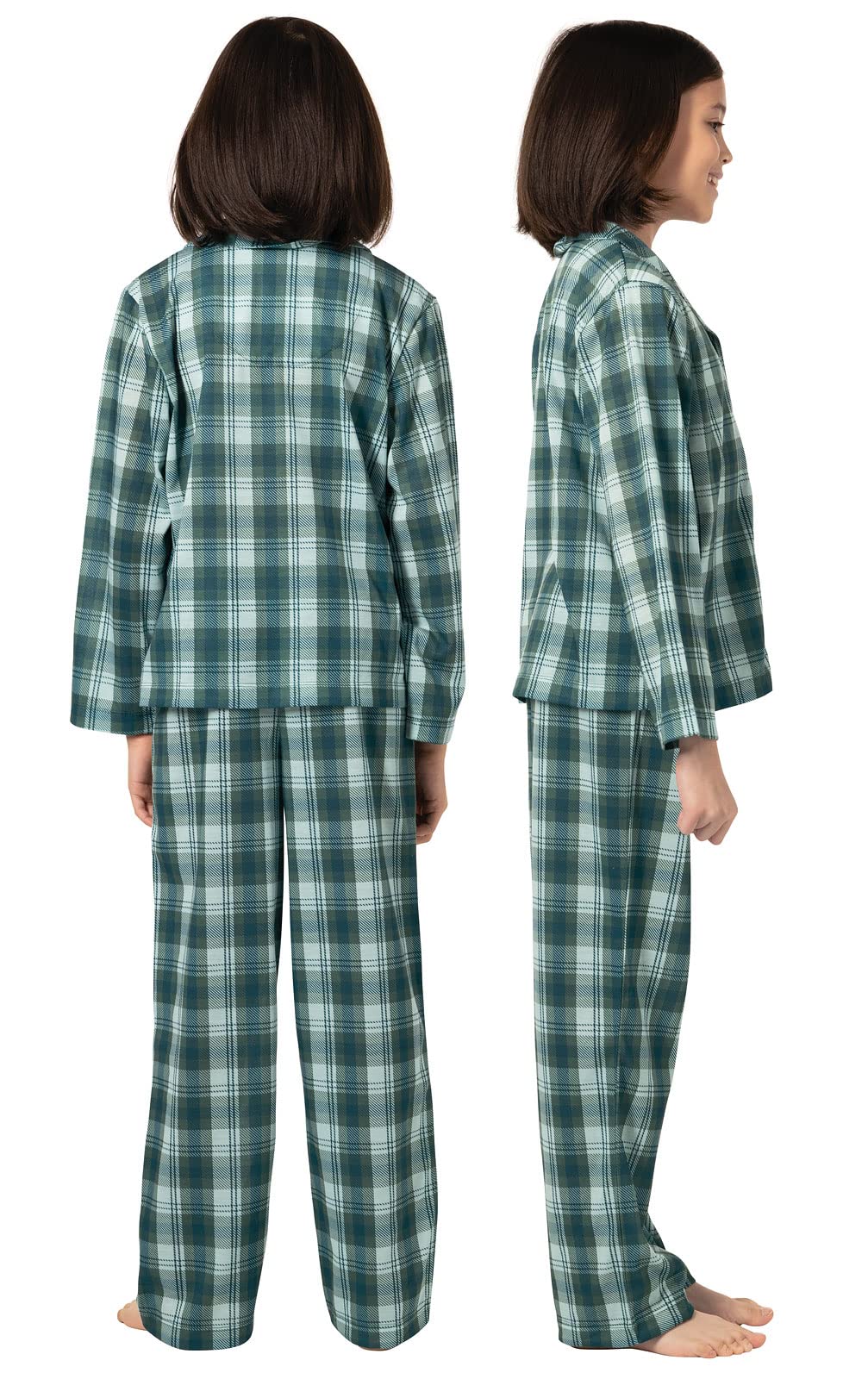 PajamaGram Pajamas Kids - Girls Pajama Sets, Teal Plaid Button-Front PJ, 10