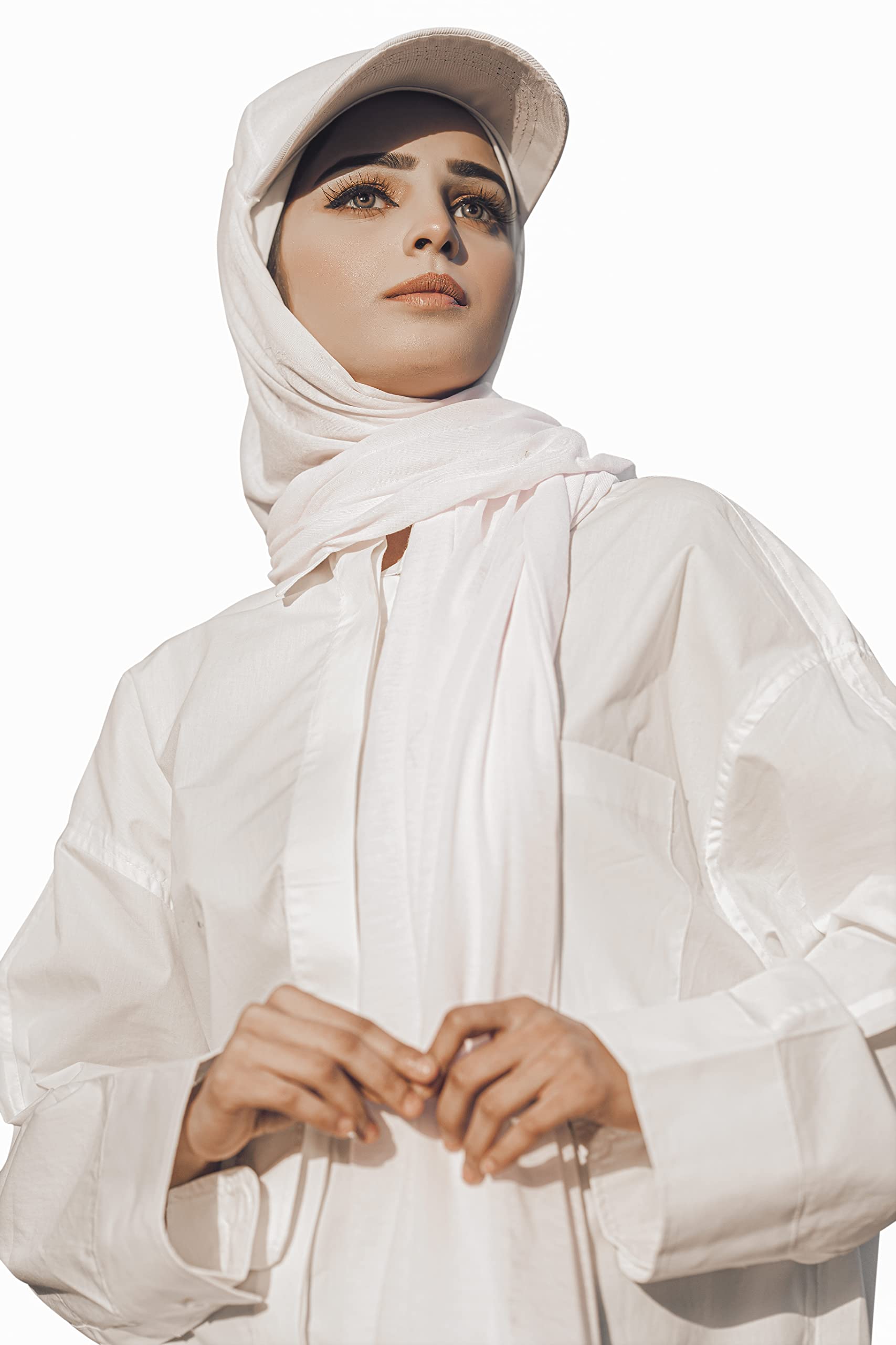 Premium Jersey Hijab with Hat │Lightweight Jersey Knit Hijab for Women Muslim │Solid Color Instant Hijab - Sports Head Scarf (White)