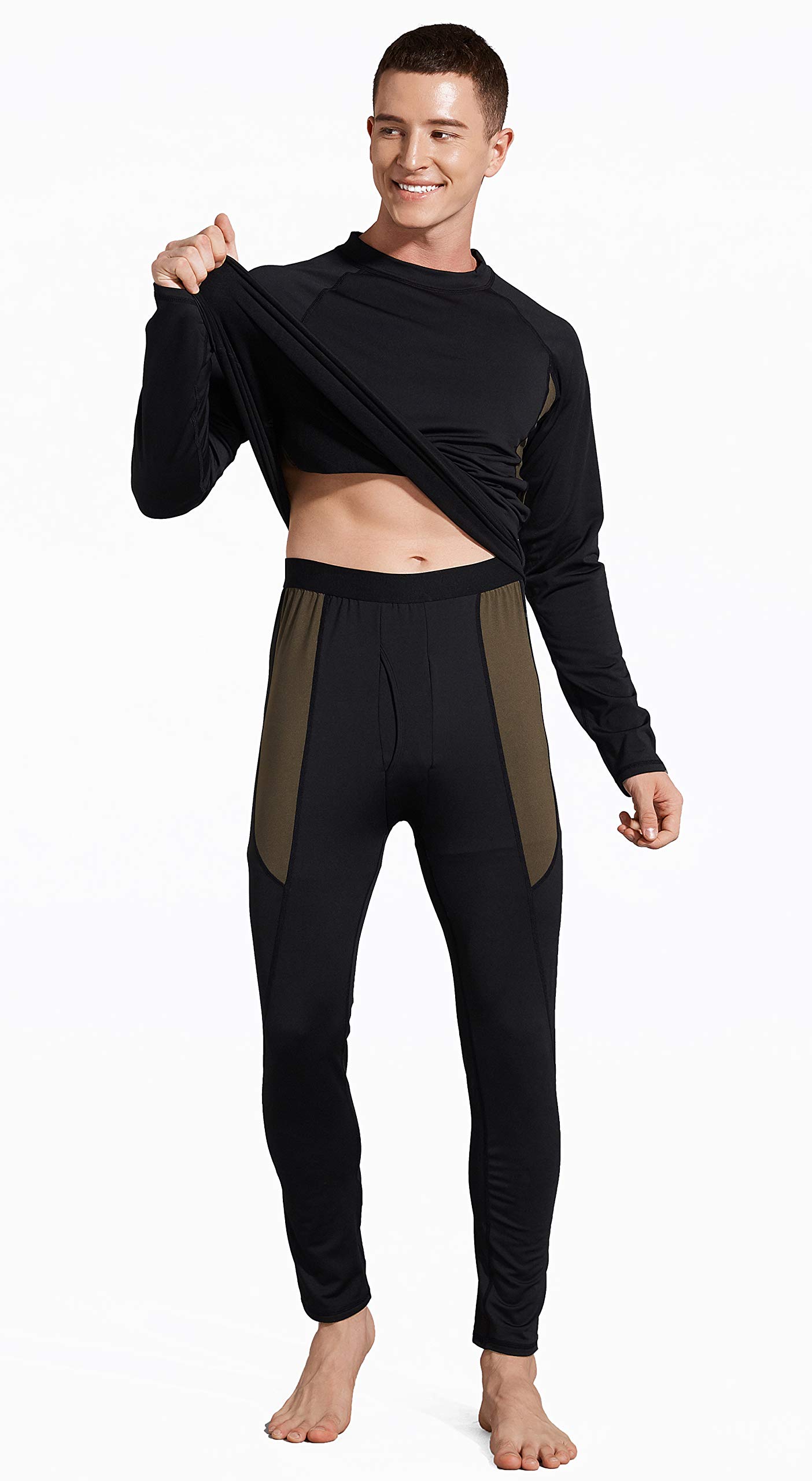 SERHOM Men's Thermal Underwear Set Compression Base Layer Men Cold Weather Fleece Ski Sport Long Johns Shirt for Men Boys, Black S