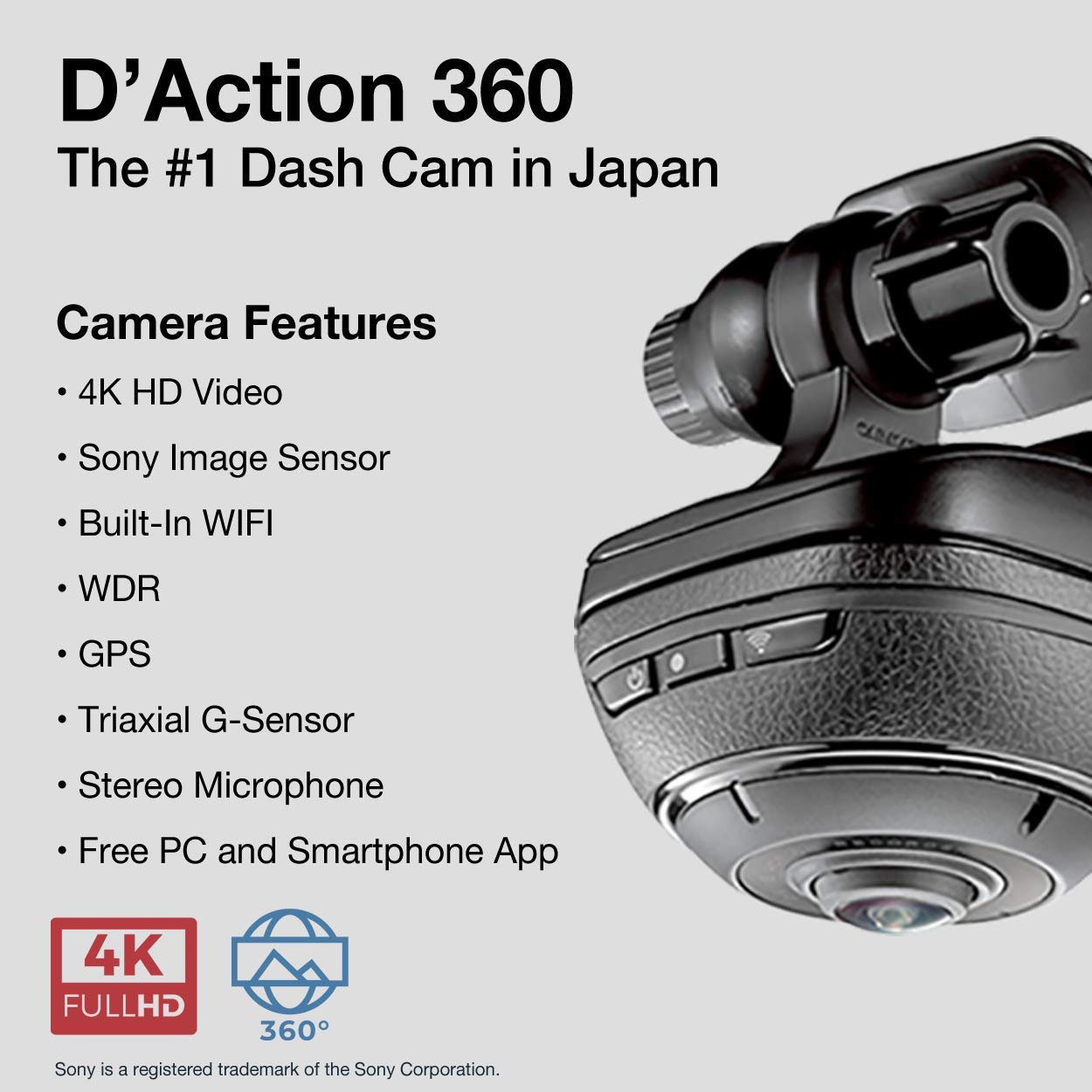 RAZO DC3000A d’Action 360, 360 Degree Dash Cam: 4K Dash Camera for Car with Built-in WiFi and GPS, Sony Video Sensor, WDR, 3-Axis G-Sensor, Stereo Microphone, Complete Car Camera Video Security