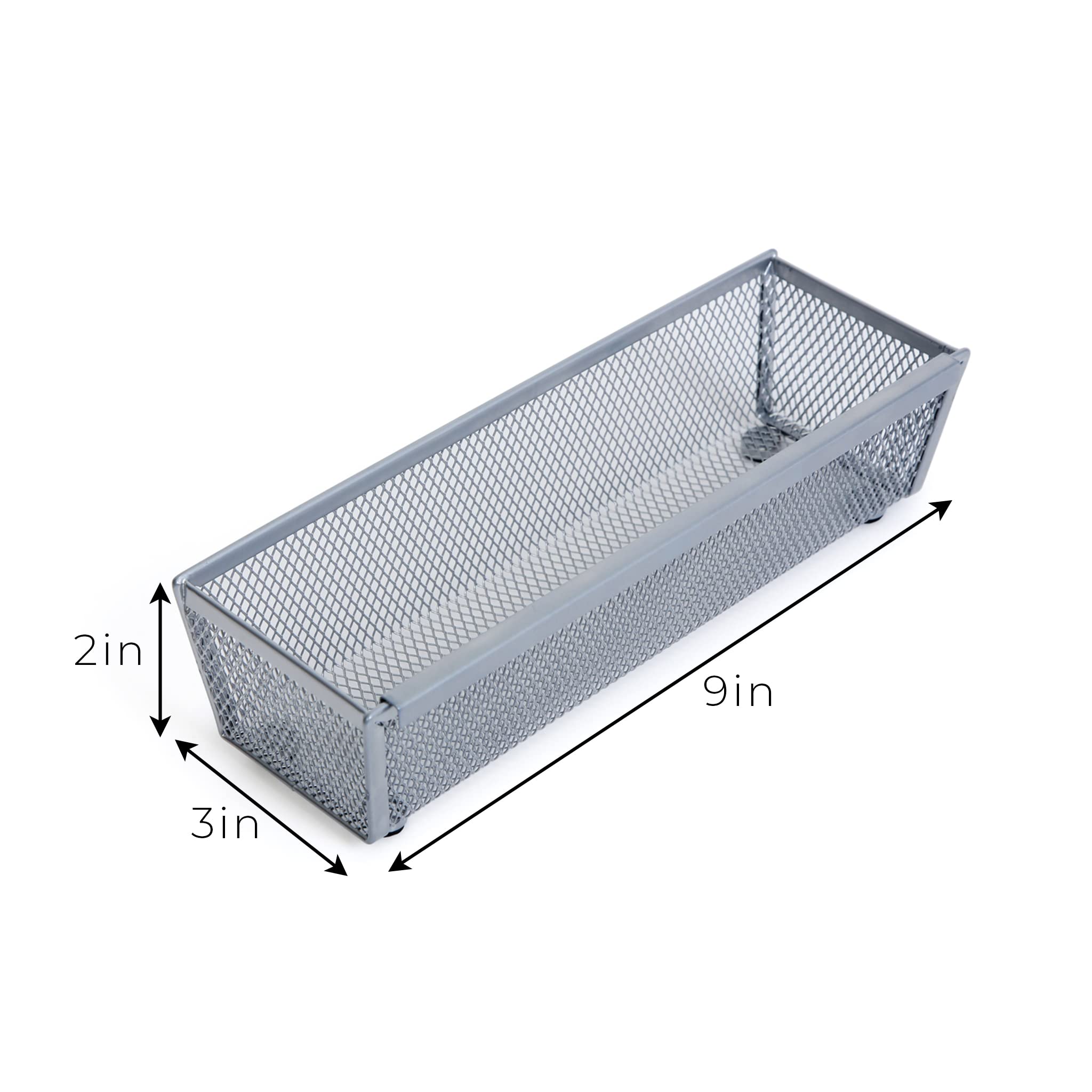 Smart Design Drawer Organizer Bundle - Steel Metal Mesh Tray with Interlocking Arm Connection β Silverware Organizer for Kitchen, Office Supplies, Utensils - 9 x 3 Inch and 15 x 6 Inch - Silver