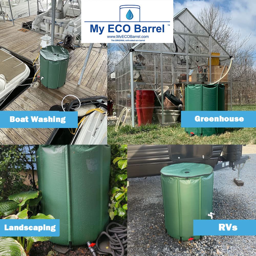 My ECO Barrel™ Rollable/Compressible 132 Gallon Rainwater Harvesting Barrel – Large Rainwater Collection System – High Frequency Welded Seams Plus 360° Zipper, Portable Water Storage Tank; BPA Free