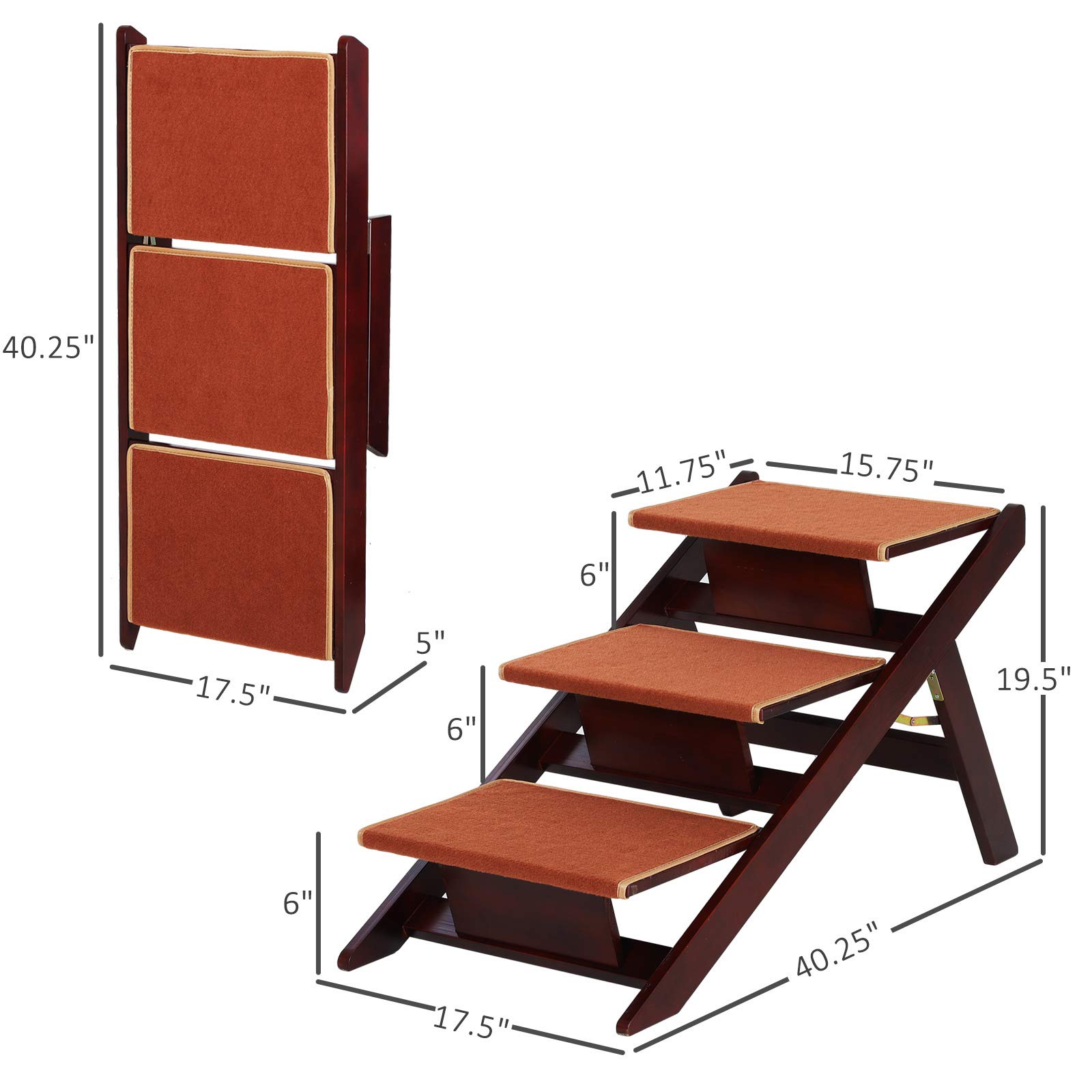 PawHut Wooden 2-in-1 Portable Folding Safety Pet Stairs/Ramp for Dogs and Cats