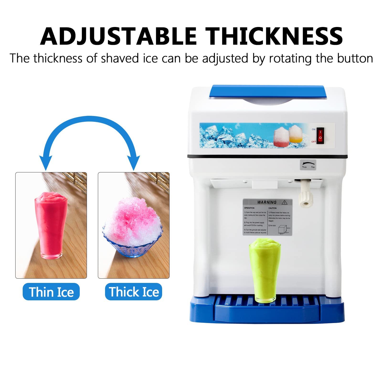 TECSPACE 110V Electric Shaved Ice Machine, 180W Ice Crusher Shaver 529.2 lbs/hr Professional Snow Cone Maker Machine for Home and Commercial Use