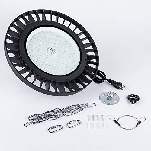 PLUSOVER LED High Bay Light 200W High Bay Light with Bright Lighting 28000LM(140LM/W) 5000K Daylight Black Waterproof UL Plug Fixture for Barn Garage Warehouse Gym