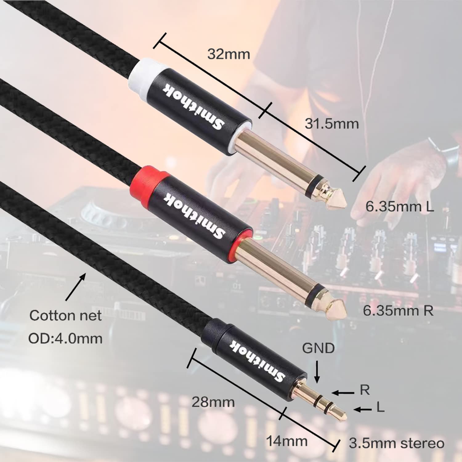 Smithok 2pack 3.3Ft 3.5mm TRS to Dual 6.35mm Stereo Cable 1/8 TRS to Dual 6.35mm 1/4 TS Mono Y Splitter Audio Cord Adapter for Smartphone, Mixer,PC, CD Player, Speakers and Home Stereo System