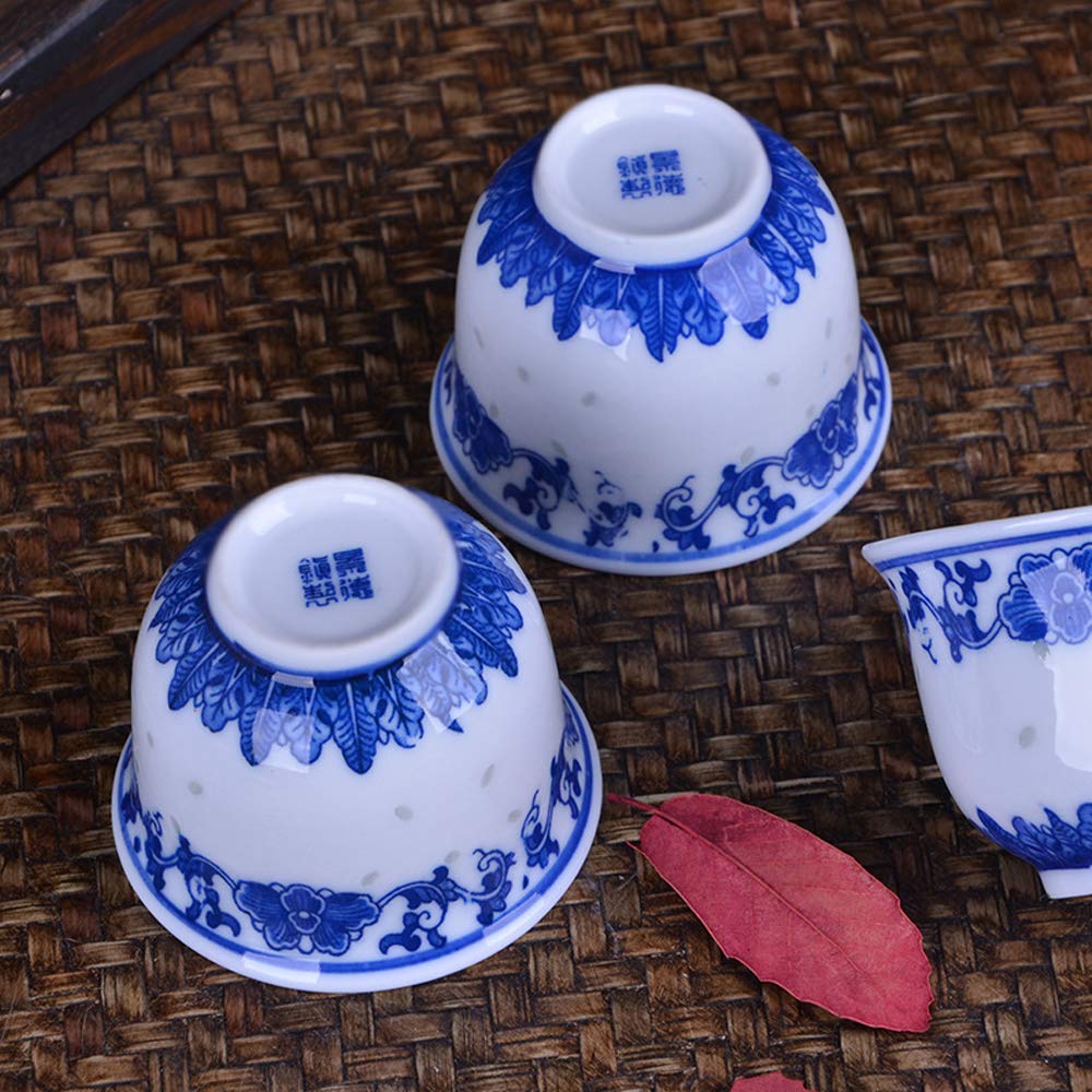 Woonsoon Chinese Handmade Kungfu Tea Cup 80 ml,Bone China Blue and White Tea Cups Set of 6,Ceramic Tea Mugs Without Handles,Best Gift