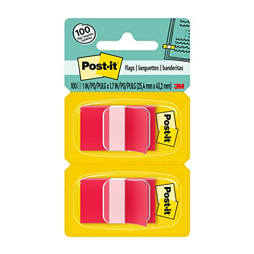 Post-it Flags, 50/Dispenser, 2 Dispensers/Pack, 1 in Wide, Red (680-RD2)