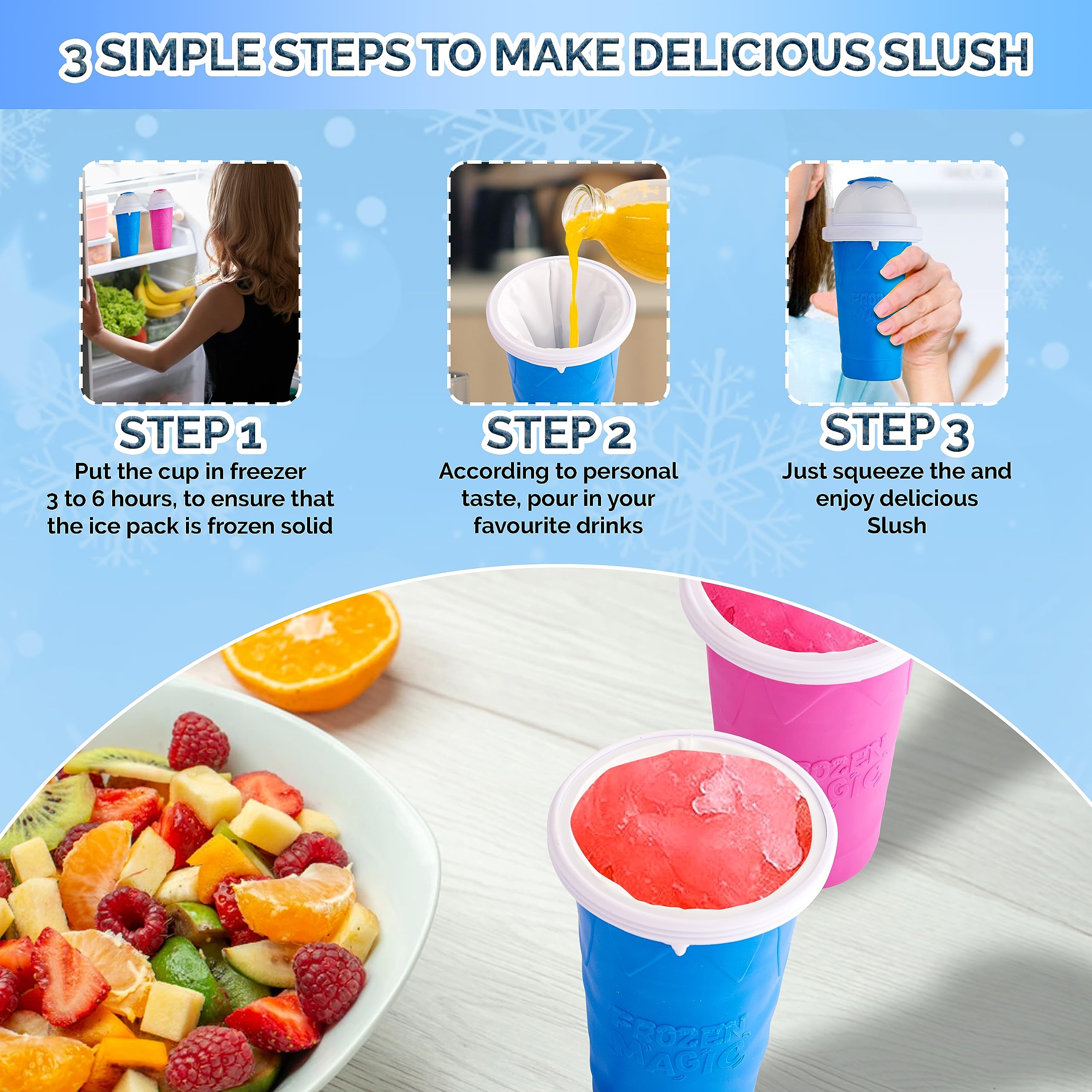 Slushie Maker Cup - Quick Frozen Magic slushy Cup, Double Layers Slushie Cup, DIY Homemade Squeeze Icy Cup, Fast Cooling Make And Serve Slushy Cup For Milk Shake, Smoothies, Slushies (Blue)