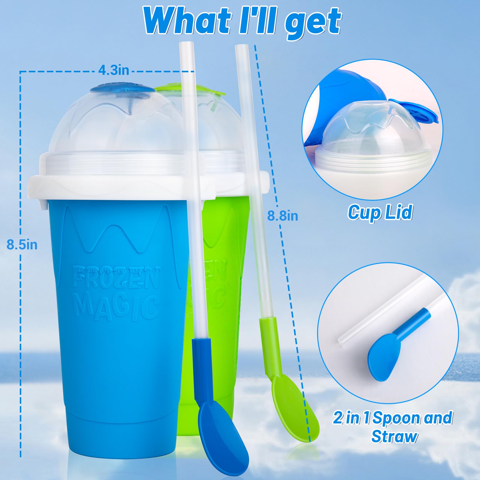 Slushie Maker Cup Frozen Magic: TIK TOK Smoothies Cooling Cup, Double Layer Silica Cup, DIY Homemade Slushies, Portable Squeeze Icy Milkshake Cup Gift for Children