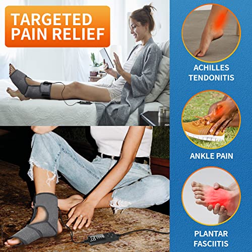 sticro Ankle Heating Pad for Achilles Tendonitis and Plantar Fasciitis Relief, Heated Ankle Brace Foot Heating Pad Wrap with Massage Ball for Sprained Ankle, Arthritis Foot Heel Pain Relief (Gray)