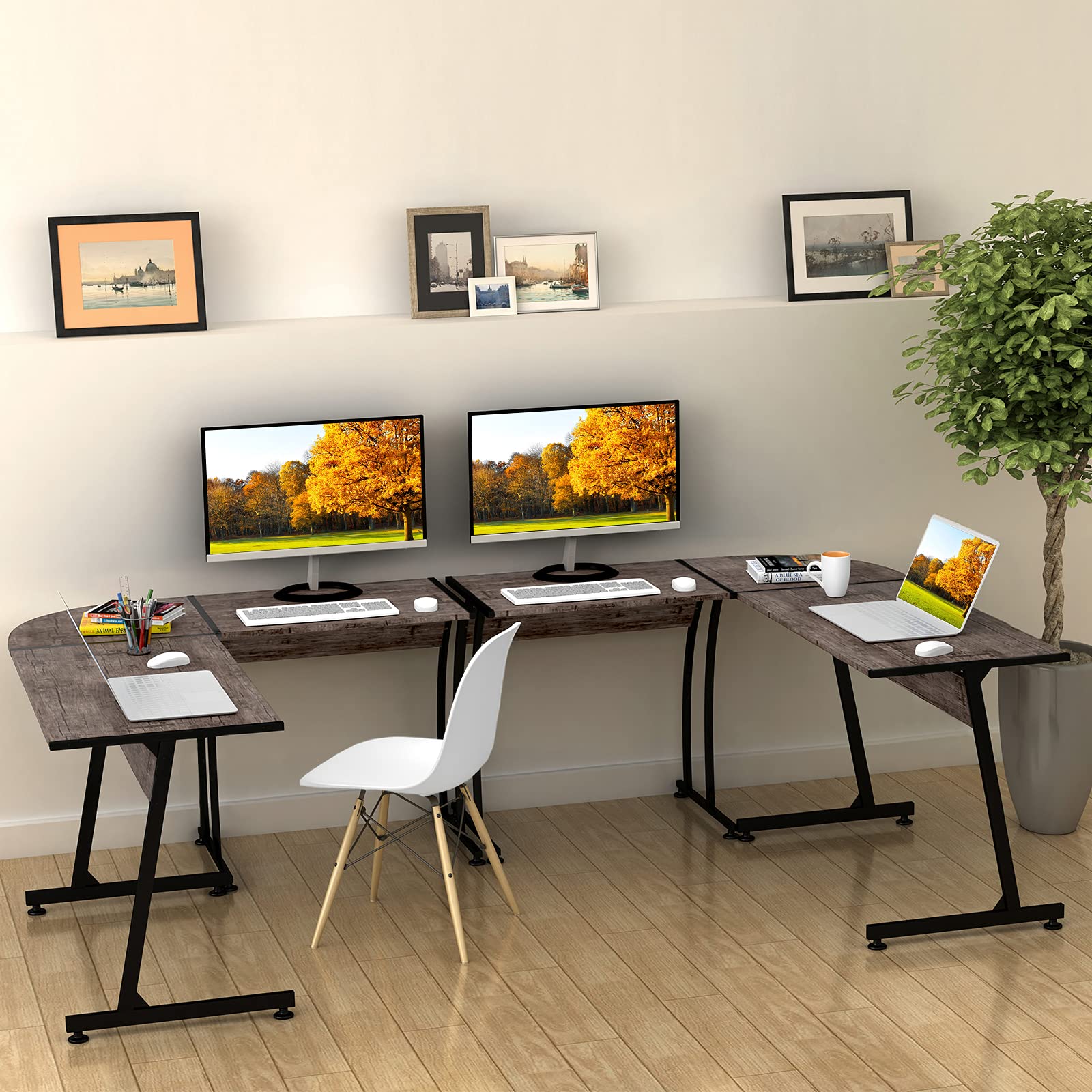 SMAGREHO L Shaped Gaming Desk 58" Home Office Computer Desk Large Corner Desk Writing Workstation Space-Saving Easy Assembly Dark Brown