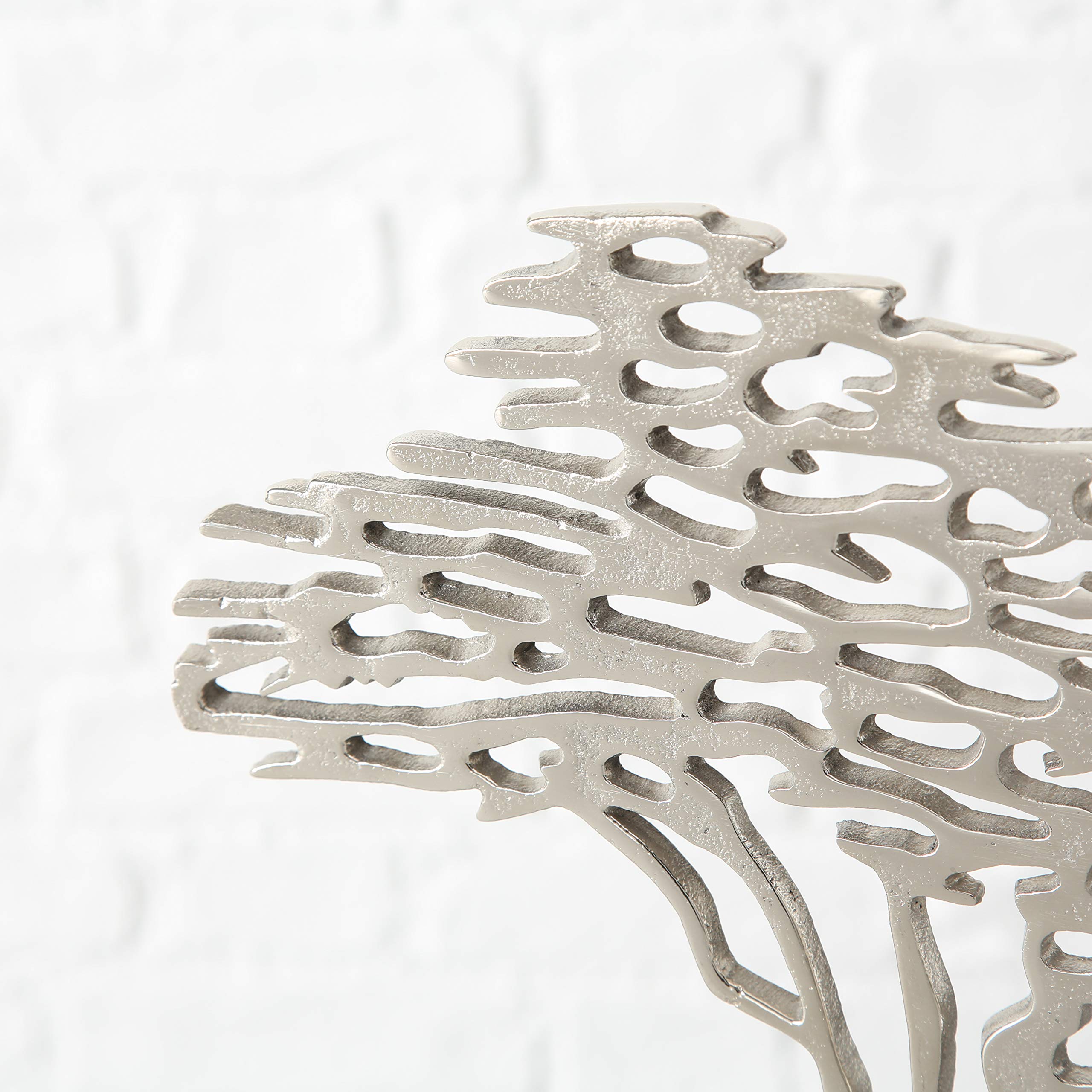 Savannah Tree of Life Table Top Metal Figurine, Made by Hand, Silver Aluminium, Atelier Sculpture Studio, Trunk, Abstract Leaf and Branch Details, Circular Base, 11.75 L x 4 W x 13 H inches (33 cm)
