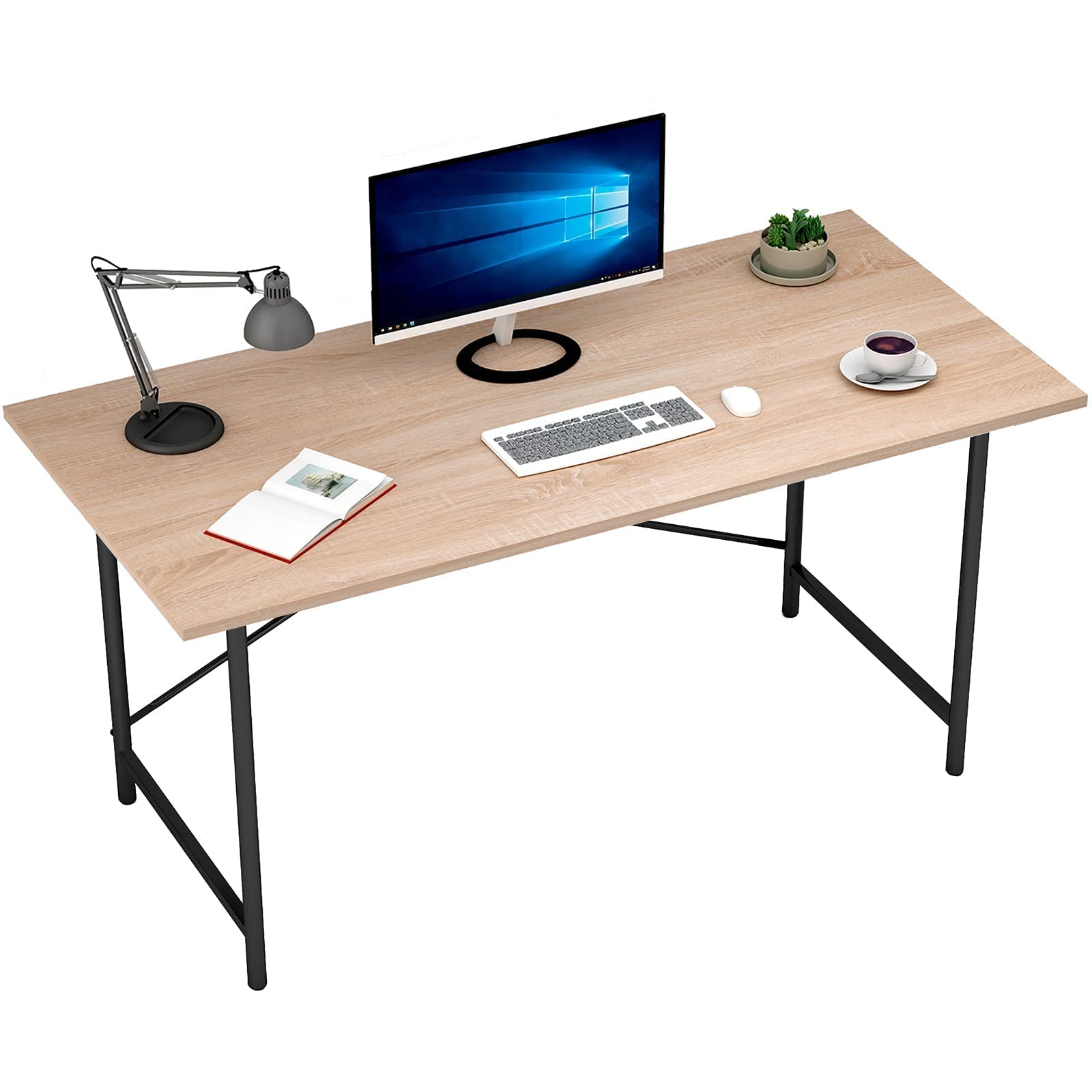 SMAGREHO Writing Computer Desk 47 inch,Home Office Sturdy PC Laptop,Modern Simple Style Wood Table,Black Metal Frame,Oak