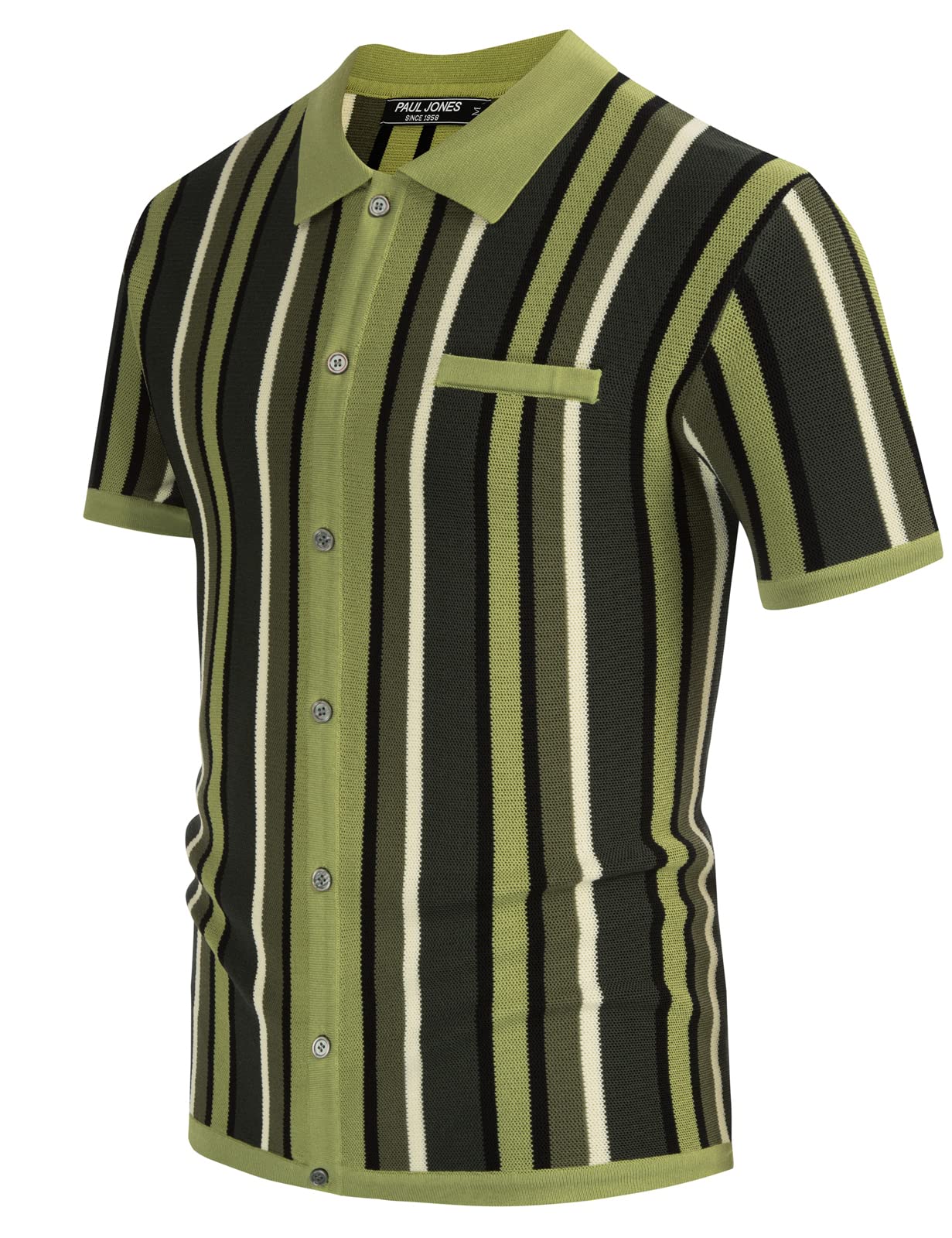 PJ PAUL JONES Mens Short Sleeve Knit Golf Shirt Retro 90s Stripe Polo Shirts Green L