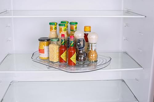 Square Lazy Susan Turntable Organizer for Refrigerator, 15.67'' Clear 360°Rotate Rectangle Fridge Organizer Storage,Square Lazy Susan for Refrigerator,Countertop,Pantry, Cabinet 1Pack