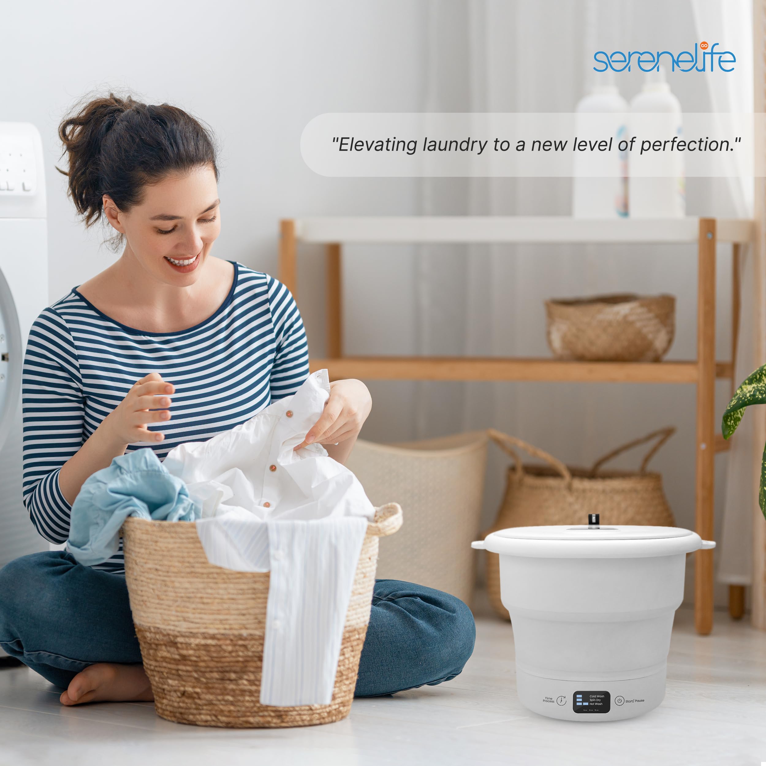 SereneLife Portable Mini Washing Machine - Foldable Bucket Washer for Clothes Laundry Lightweight and Easy to Bring, Perfect for Use in Camping, Apartments, Dorms, and Business Trip (White)