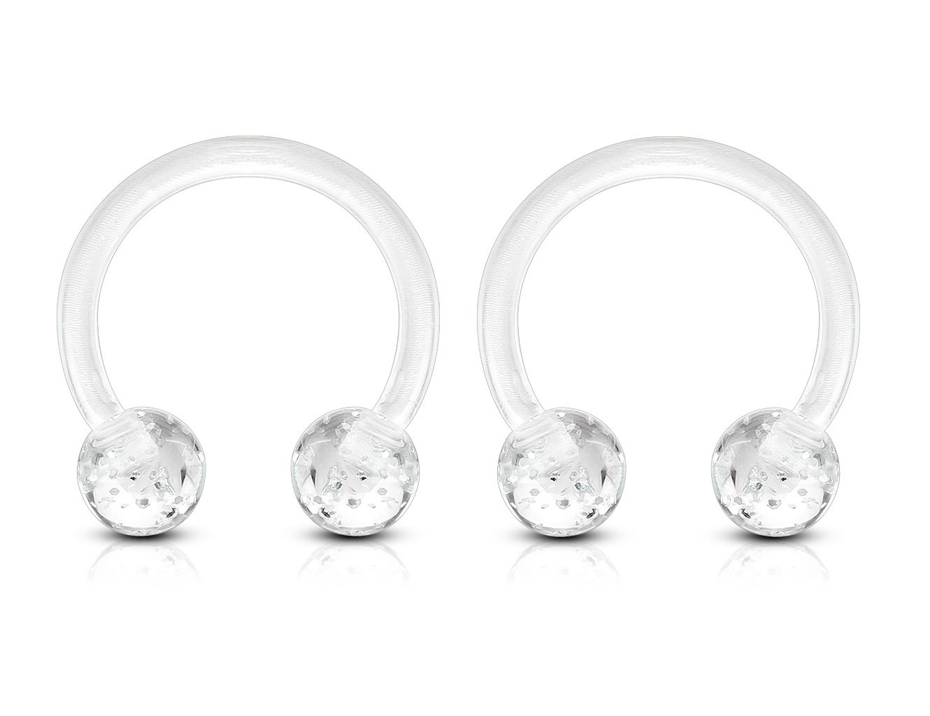 Pierced Owl 16GA Acrylic Ultra Glitter Ball Ends Flexible Horseshoe Circular Barbells, Sold as a Pair (Clear)
