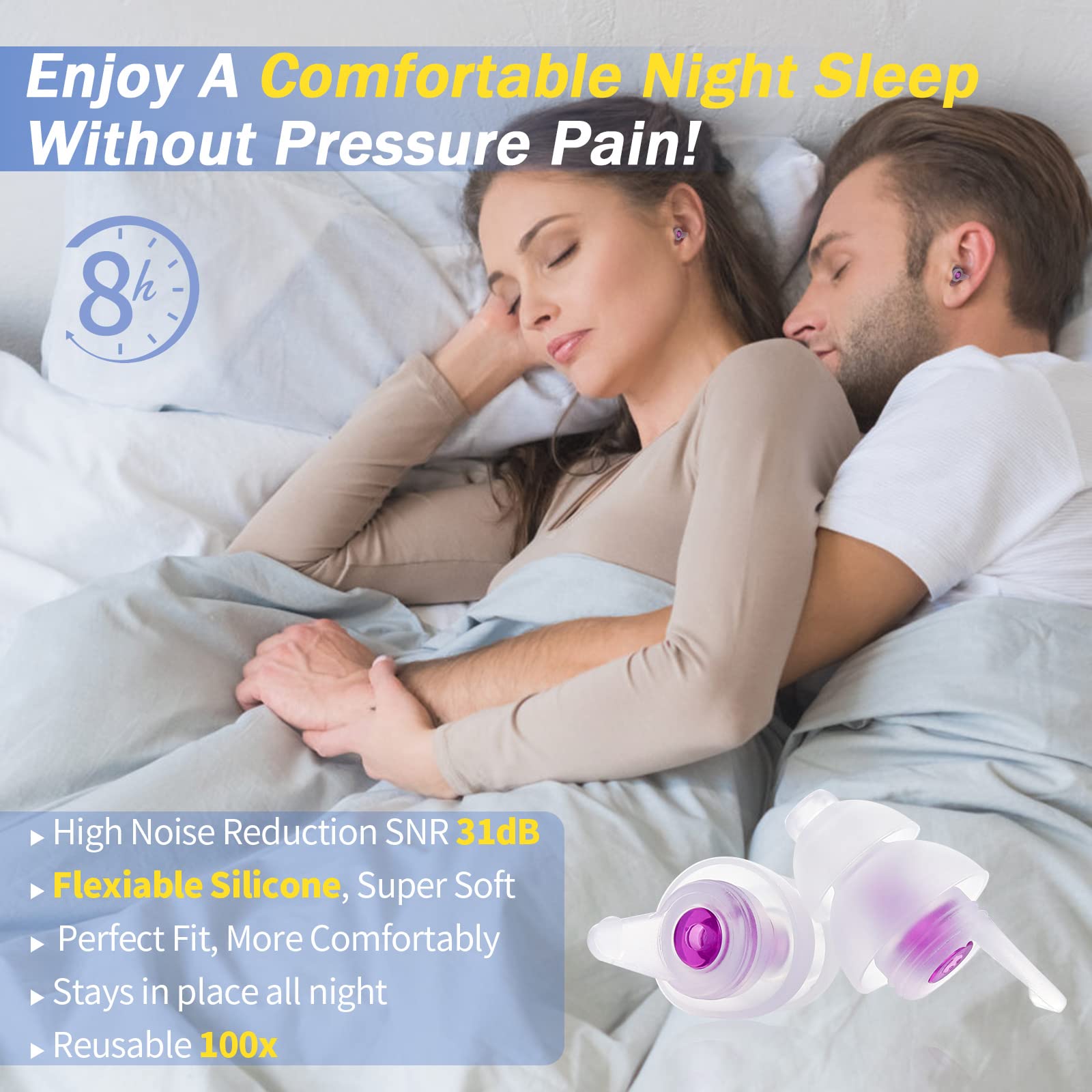 Small Ear Plugs for Sleeping Noise Reduction, 2 Pairs Reusable Soft Silicone Earplugs Sound Blocking Sleeping Earbuds, Hearing Protection for Snoring, Work, Travel, Motorcycle and All Loud Events