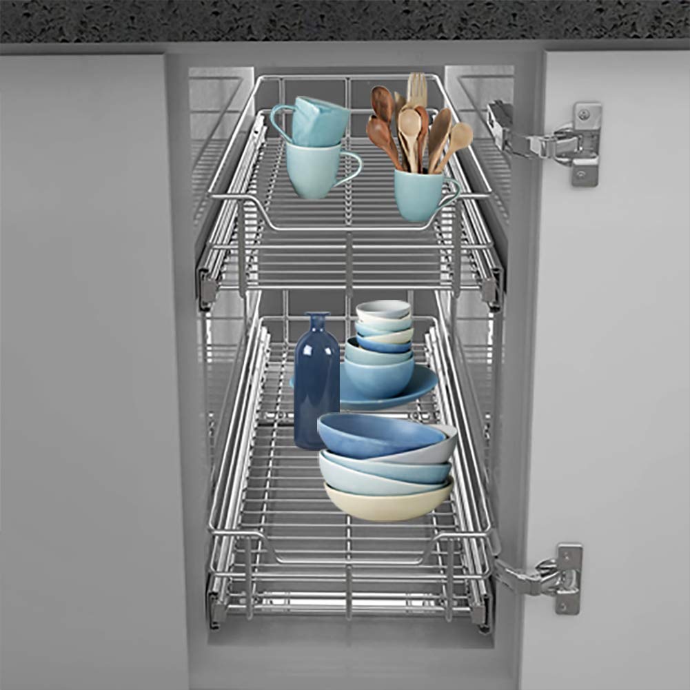 STORKING 2 Tier Kitchen Cabinet Pull Out Organizer, Slide Out Pantry Storage Basket in Multiple Sizes,for Kitchen Base Cabinets,Anti-Rust Chrome-Plating,11 "Wx 22 "D x 15.4 "H
