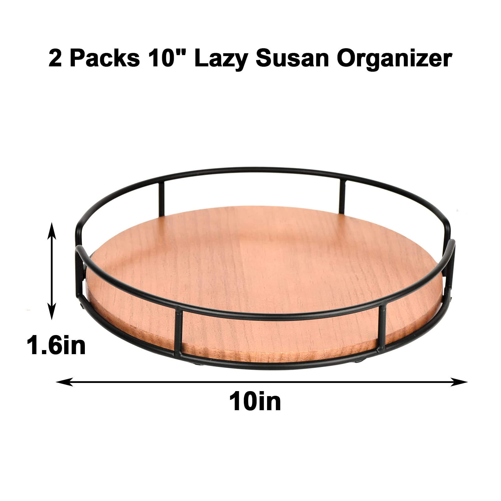 Set of 2, 10 Inch Lazy Susan Organizer - Non-Skid Wood Turntable Organizer for Cabinet, Pantry, Kitchen Countertop, Refrigerator, Spice Rack
