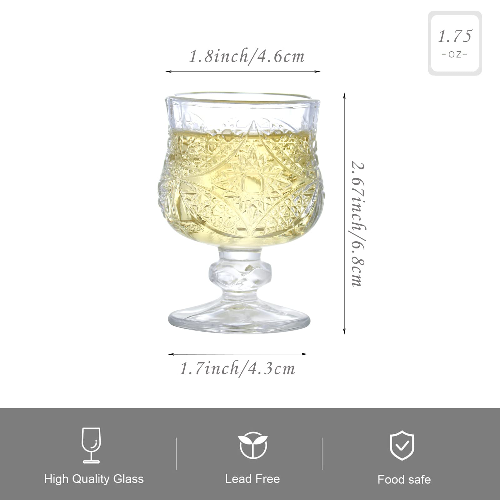 Soopiiso Cordial Glasses,1.7oz/50ml,Shot Glasses Set of 8,shot glasses with stem/tequila shot glasses/Sherry glasses