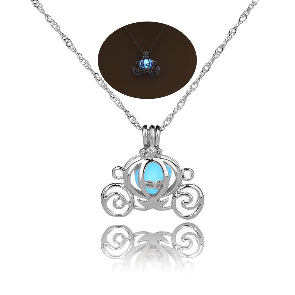 MYANAIL Luminous Hollow Pumpkin Carriage Necklaces & Pendants for Women Glowing Chain Necklace dropshipping Gifts (Blue)