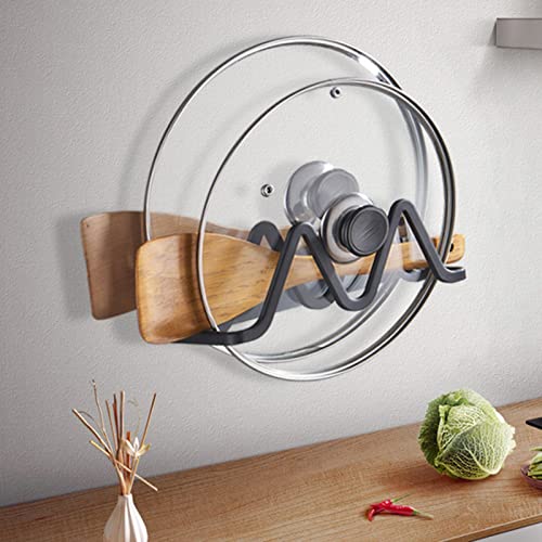SEYFI Kitchen Shelves,Double Layer Pot Lid Rack, Kitchen Pot Lid Holder Organizer, M Type Cutting Board Stand, Reusable, Wall-Mounted Suitable for Spoons and Spatulas