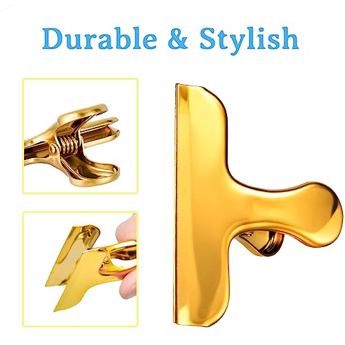 PreuveDe Chip Bag Clips,8 Pack Large Golden Stainless Steel Air Tight Bag Clip Perfect for Kitchen &Office (8 pack (gold)