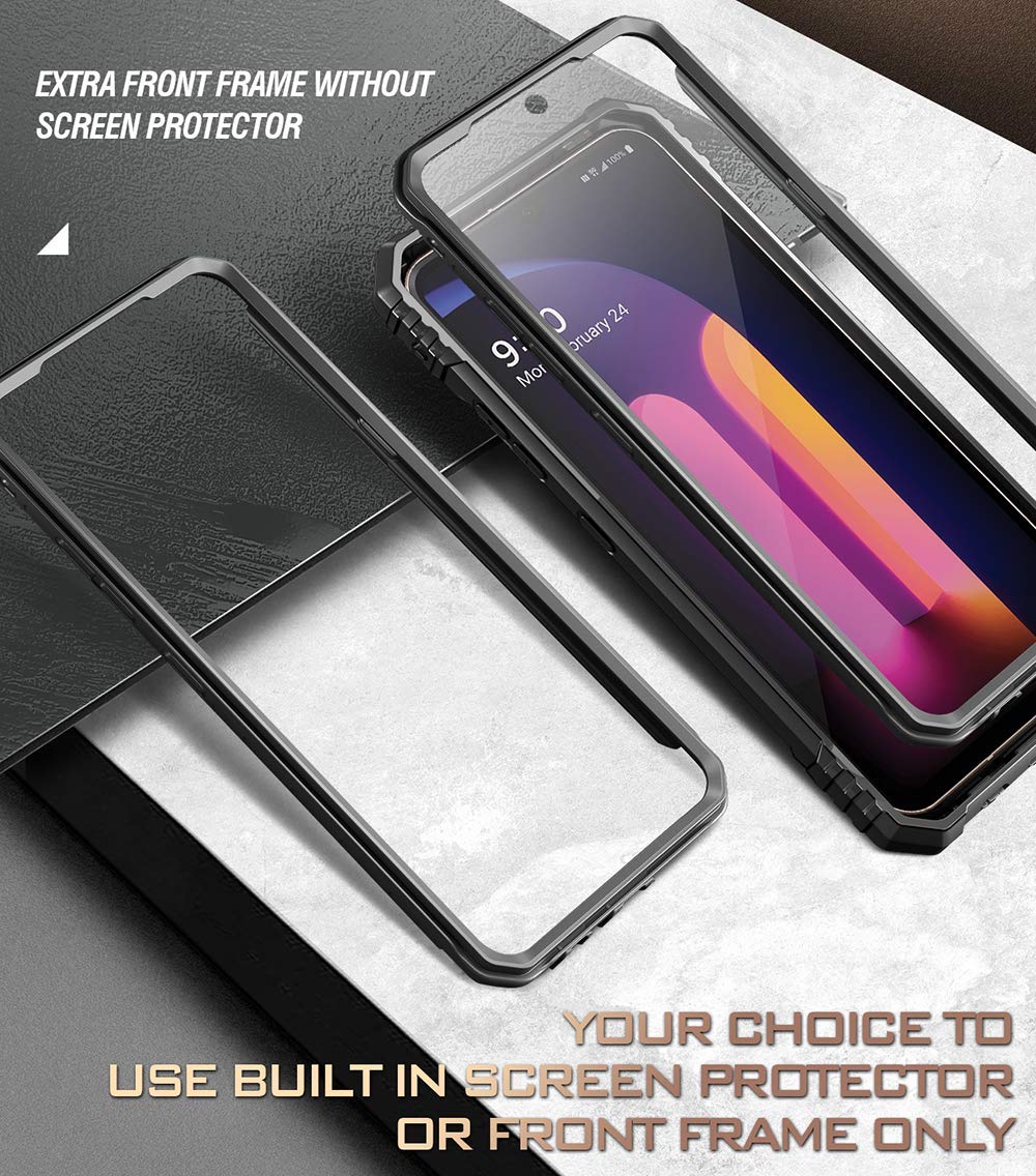 Poetic Revolution Series Case Designed for LG V60 ThinQ Case, Full-Body Rugged Dual-Layer Shockproof Protective Cover with Kickstand and Built-in-Screen Protector, Black