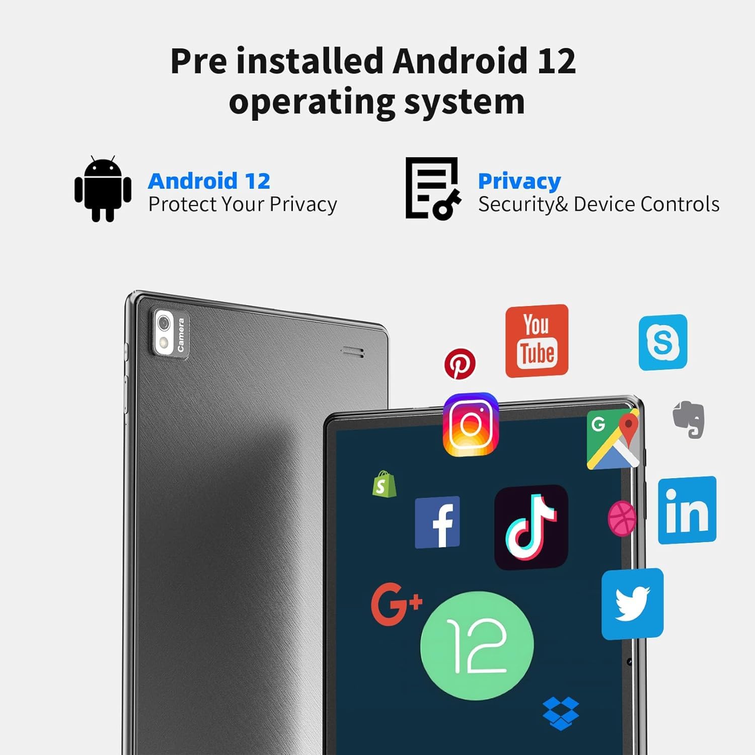 SGIN 4GB RAM 64GB ROM Tablet, 10 Inch 1280 * 800 IPS, Android 12 Tablet with Octa-Core 2.0GHz Processor, 5MP+2MP Camera, WiFi, Bluetooth, GPS, 6000mAh, 256GB Expansion, Black