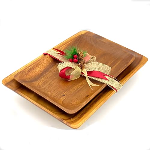 Wrightmart Wooden Trays, Set of 2, Decorative Rustic Food, Fruit, and Snack, Charcuterie-Appetizer Servers β Perfect Kitchen, Ottoman or Coffee Table Trays, Made from Acacia Wood