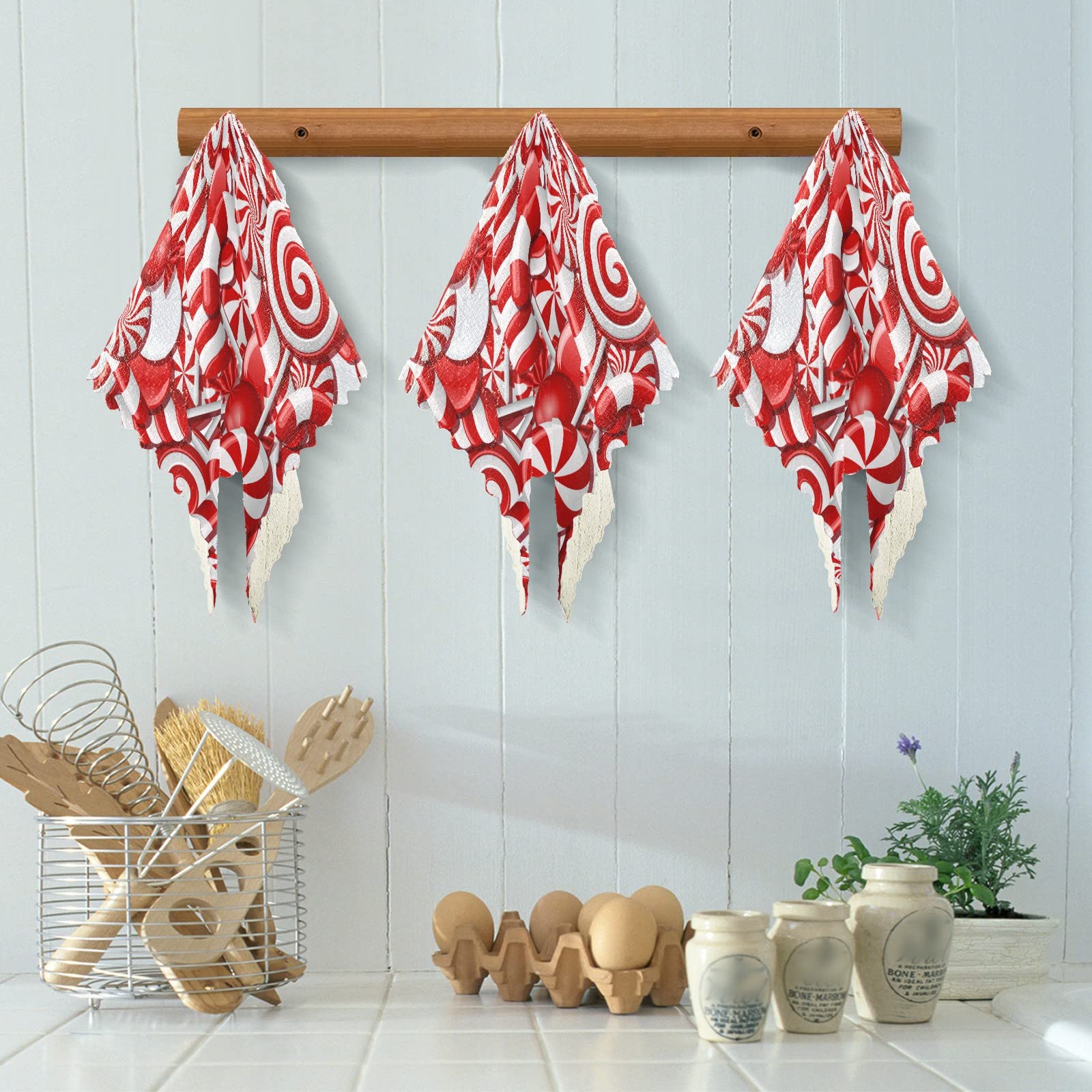 VIGTRO 6 Pack Super Absorbent Kitchen Towels,Christmas Candy Canes Premium Dish Cloths Towels, Sugar Red Sweets Gift Washable Fast Drying Dish Rags Reusable Cleaning Cloth 11x11