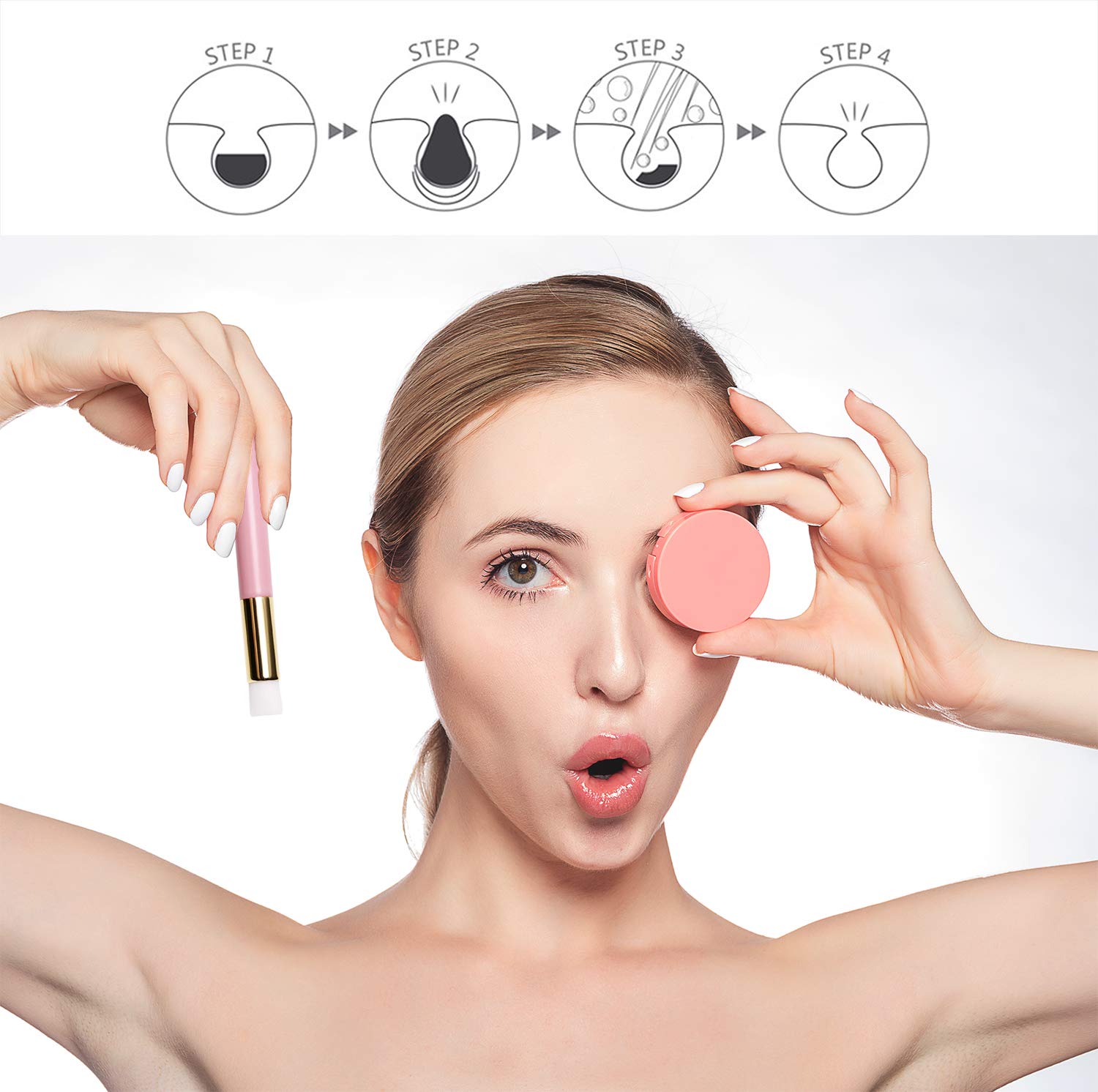 Penta Angel Lash Shampoo Brushes 2Pcs White Pink Eyelash Extension Nose Pore Blackhead Facial Deep Cleaning Washing Brush Tools for Women Girls