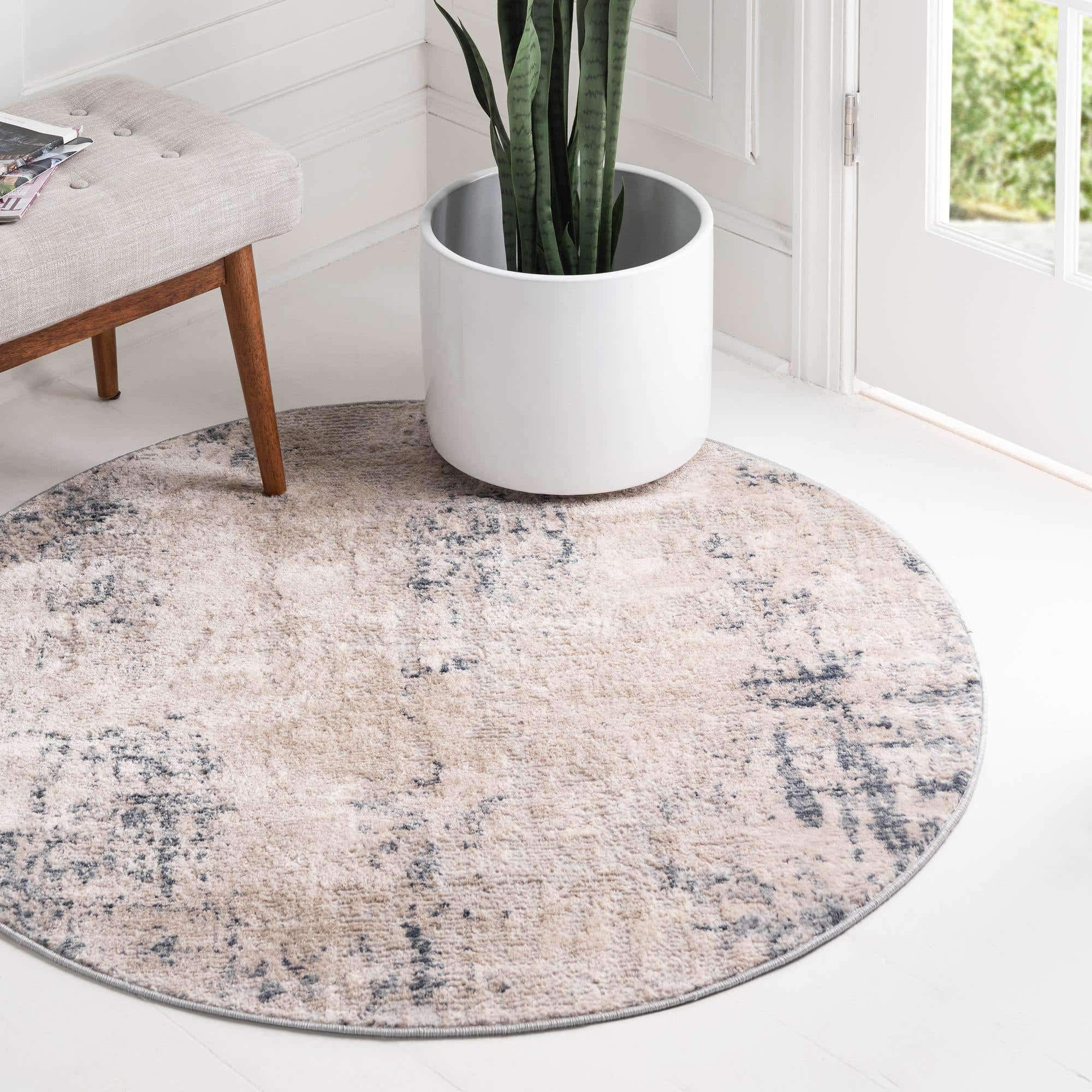 Rugs.com Caspian Collection Round Rug โ 4 Ft Round Ivory Low-Pile Rug Perfect for Kitchens, Dining Rooms