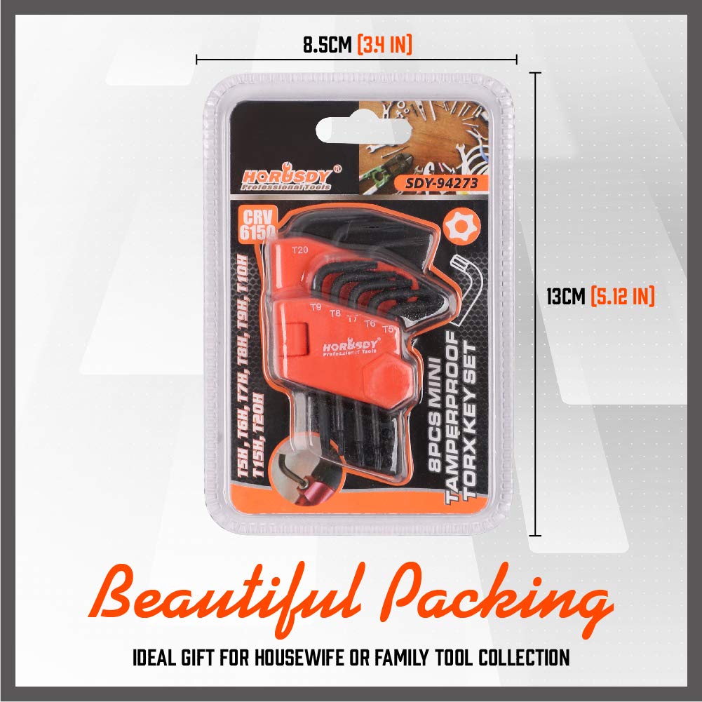 SEDY 8-Piece Mini Torx L Key Set, Tamperproof Torx Star Allen Wrench, T5, T6, T7, T8, T9, T10, T15, T20, Cr-V