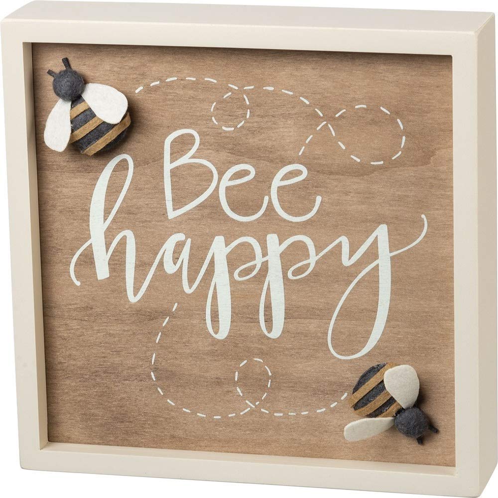 Primitives by Kathy Home DΓ©cor Bee Happy Wooden Inset Sign: Great for housewarming, gift, or any kitchen or living room