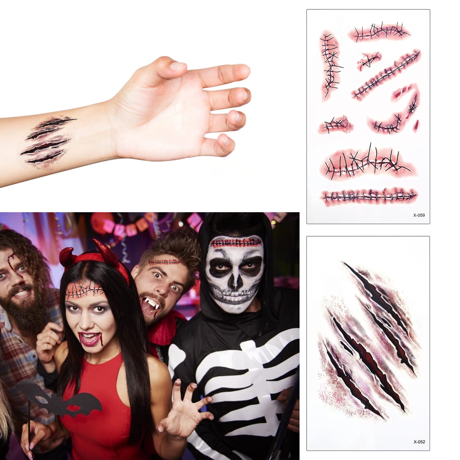 Sibba Fake Blood Temporary Tattoo Body Art Skin Stickers 10 Pieces Horror Realistic Bloody Wound Scar Scab Bruise Easter Halloween Cosplay Party Makeup Kit