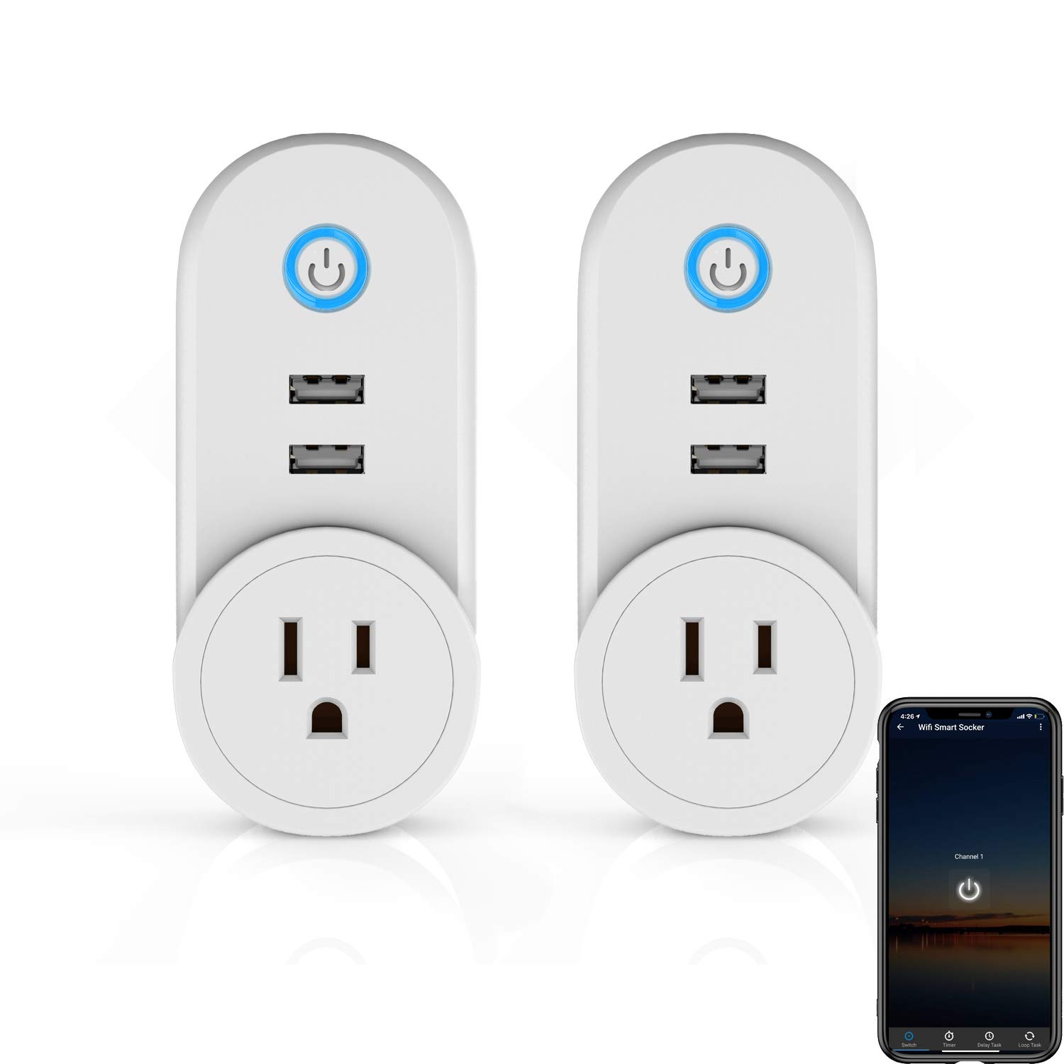 Smart Plug with 2xUSB(10A, 100-240V), Svipear WiFi Socket Compatible with Alexa, Google Home, No Hub Required, Remote Control Your Home Appliances from Anywhere, Only Supports 2.4GHz Network (2)