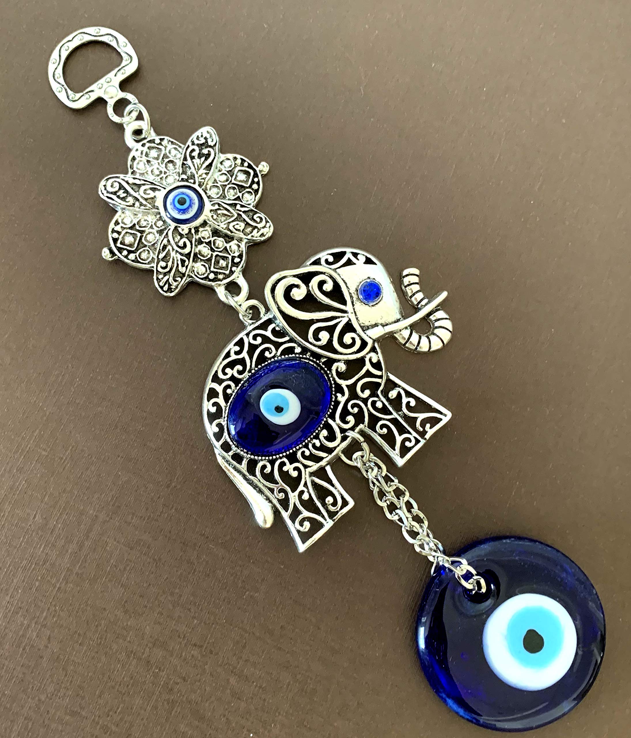 Retro Design Turkish Blue Evil Eye with Lucky Elephant Amulet Home Office Hanging Ornament Blessing Gift -CL08