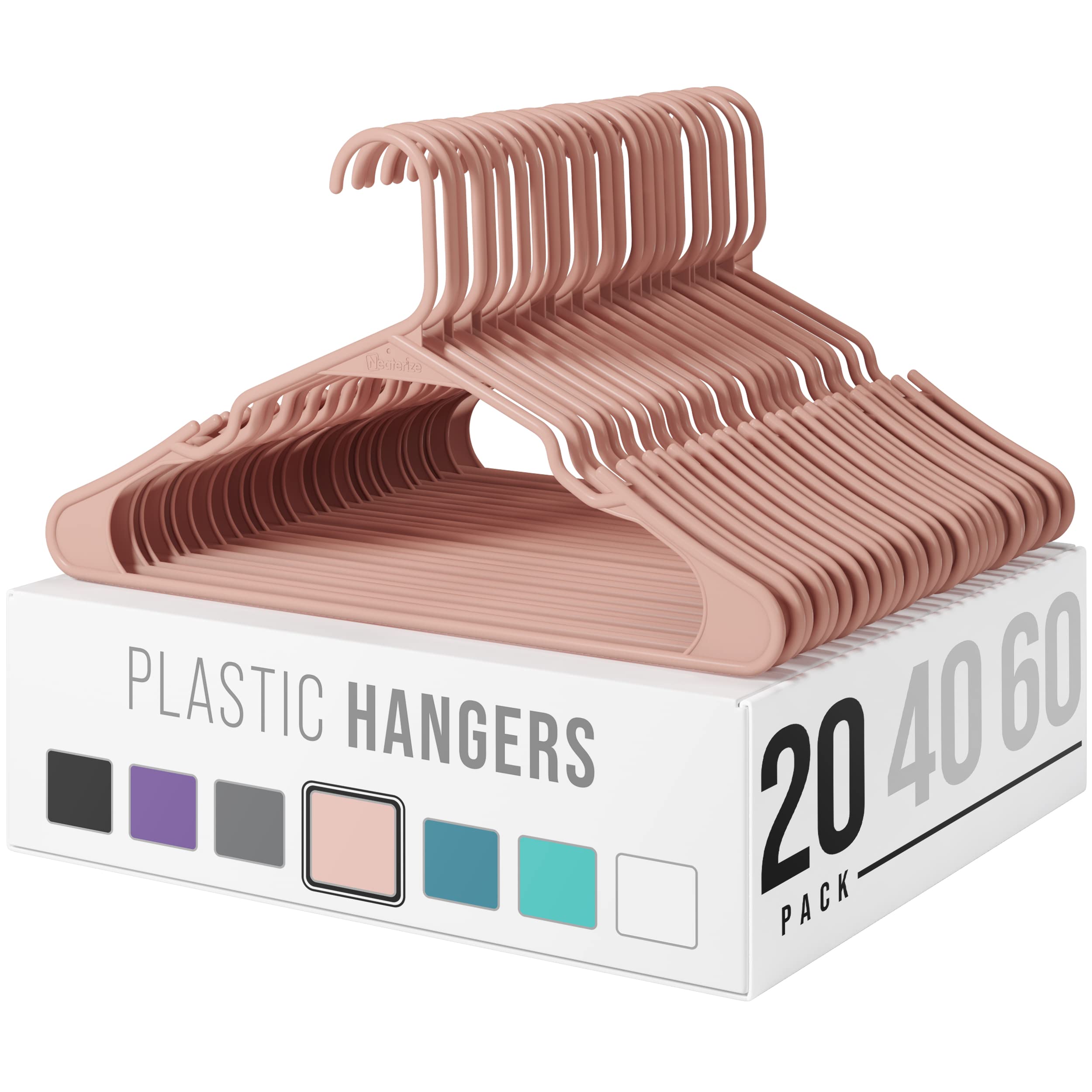 Plastic Clothes Hangers | Durable Coat and Clothes Hangers | Vibrant Color Hangers | Lightweight Space Saving Laundry Hangers | 20, 40, 60 Available (20 Pack - Shell Pink)