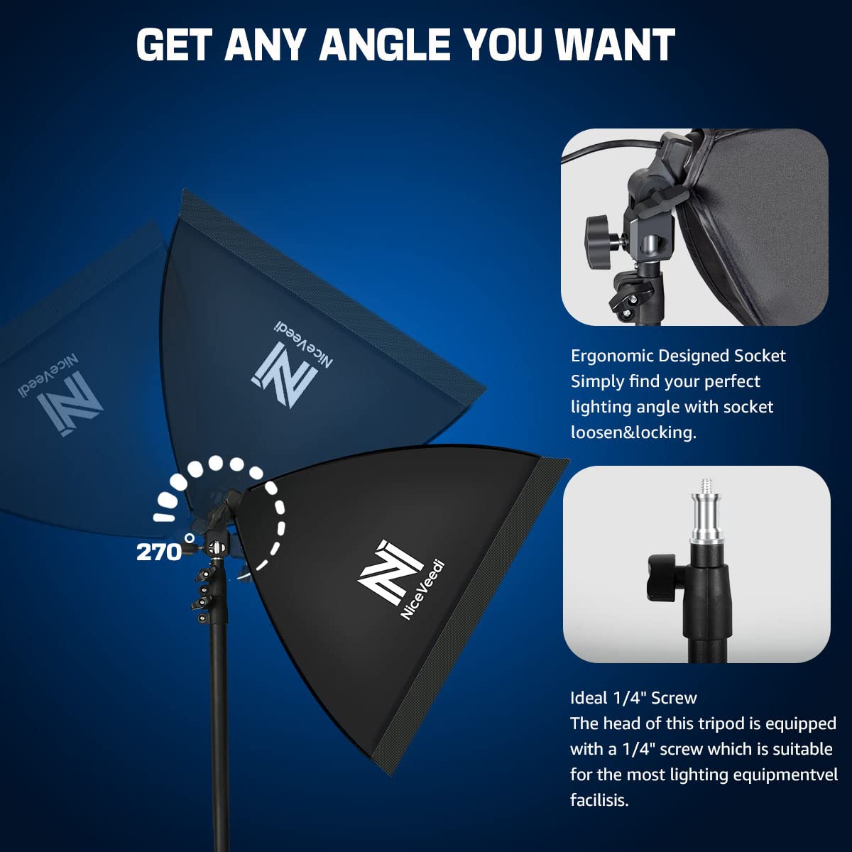 Softbox Lighting Kit, NiceVeedi 16'' x 16'' Softbox Photography Lighting Kit with 63” Tripod Stand & 5400K 450W Equivalent LED Bulb, Continuous Lighting for Photography/Video Record/Live Streaming