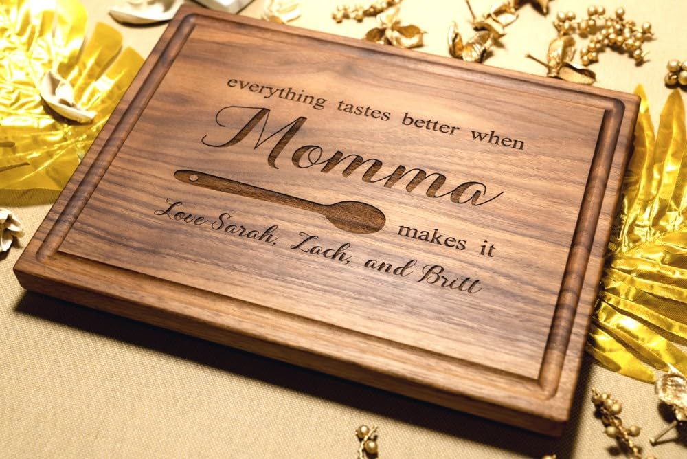 Walnut Artisan Personalized Cutting Boards, Custom Mother's Day Gift Idea, Wood Engraved Charcuterie Cheese Board for Grandmother, Momma Design 107