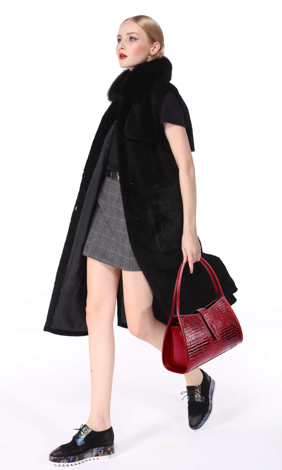 PIJUSHI Designer Shoulder Purses Crocodile Handbags for Women Leather Hobo Shoulder Bags (68022 Red)
